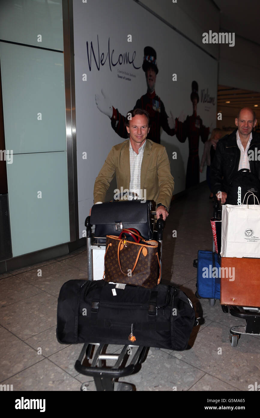 Red Bull's Christian Horner and Adrian Newey arrive at Heathrow Airport ...