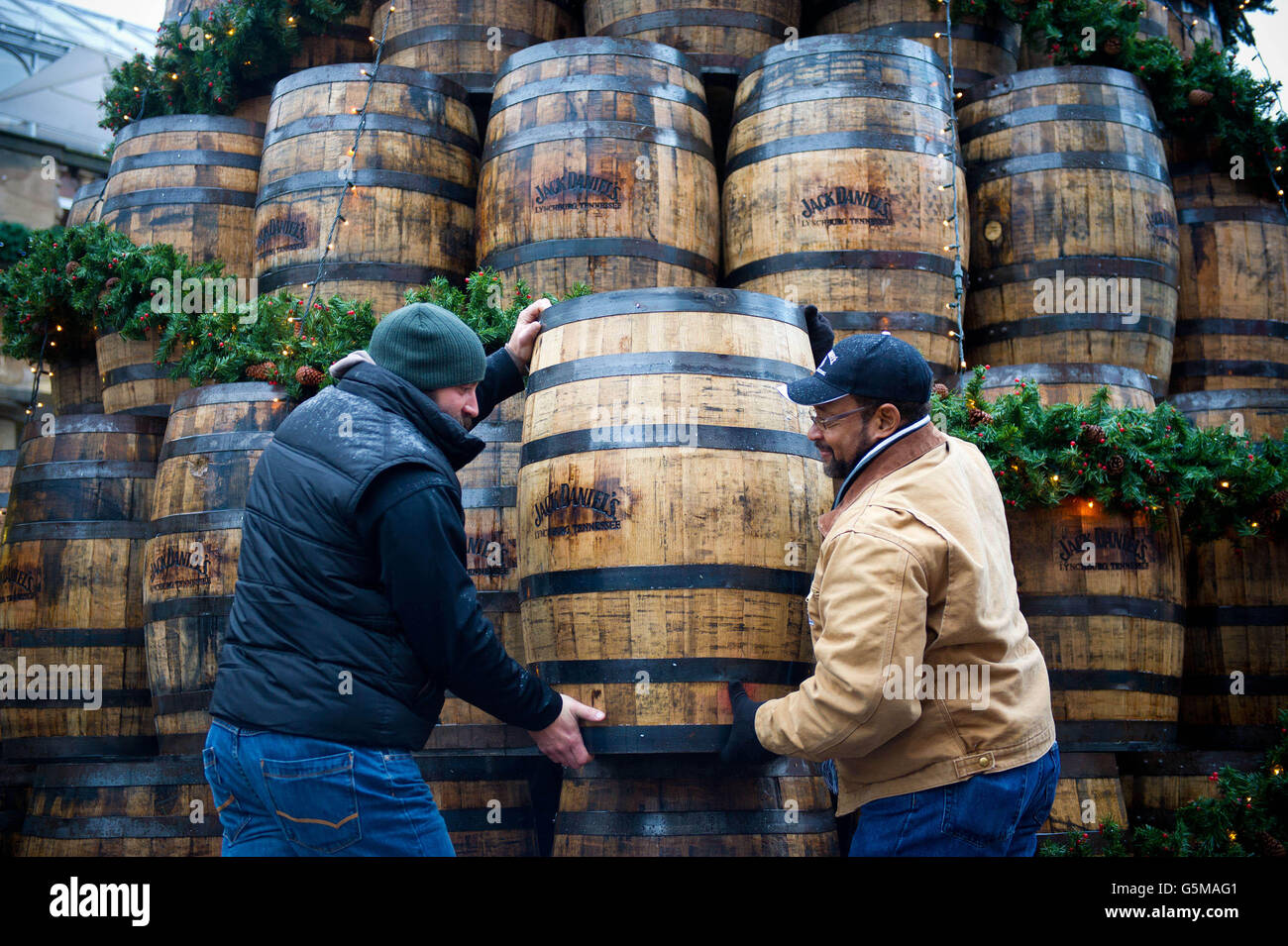 Christmas Barrel Tree Stock Photo - Alamy