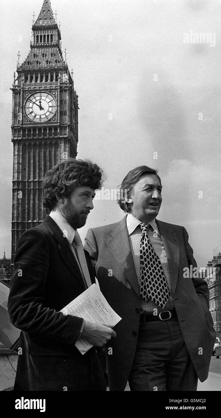 Political editors Mr Ed Boyle (L) of Independant Radio News and Mr ...