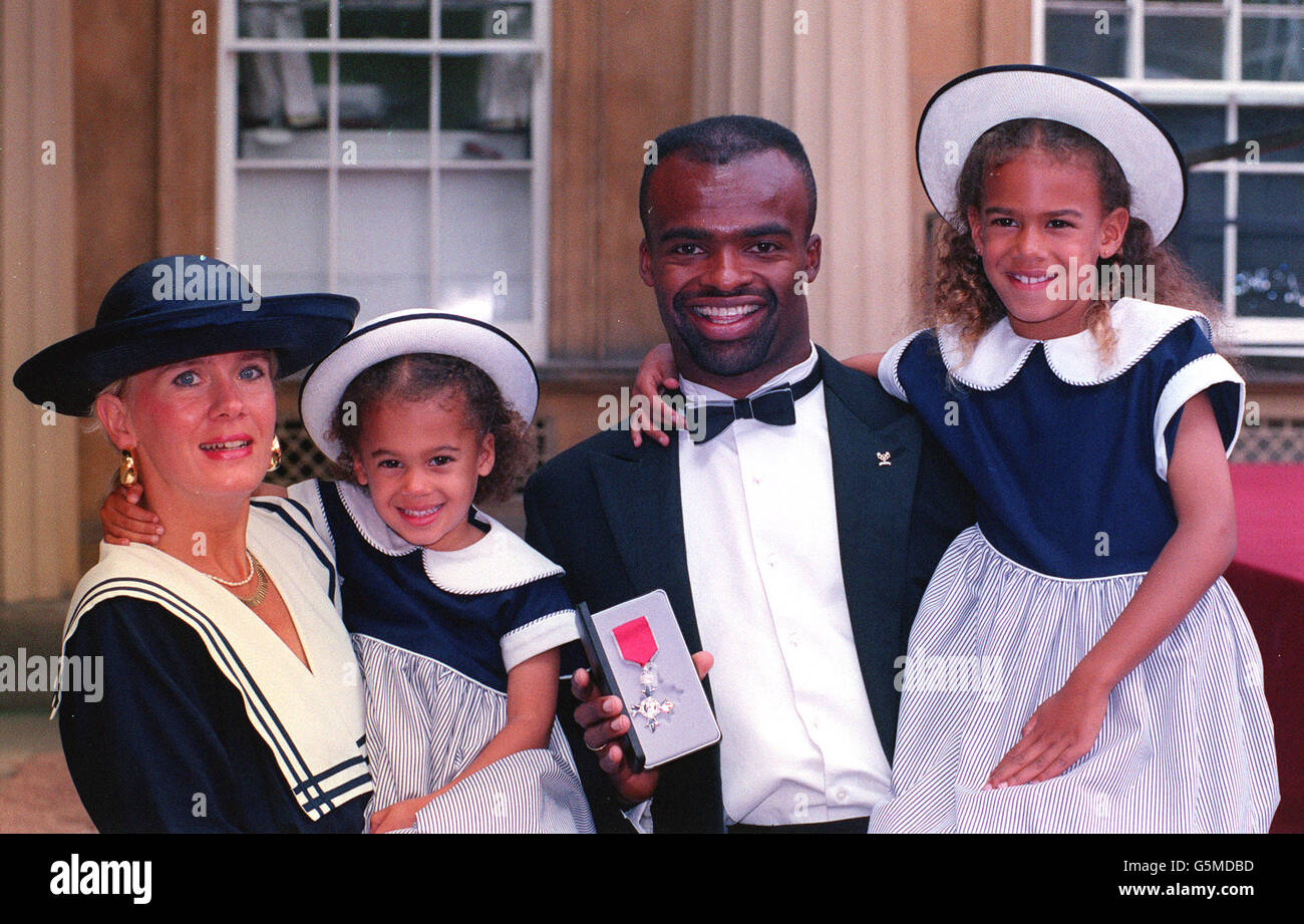 Kris Akabussi with his wife Monica and daughters Shakira, 3 (L) and ...