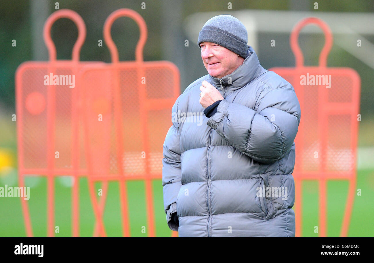 Manchester United manager Sir Alex Ferguson during a training session ...