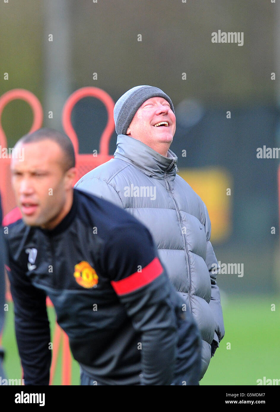 Manchester united manager alex ferguson during training hi-res stock ...