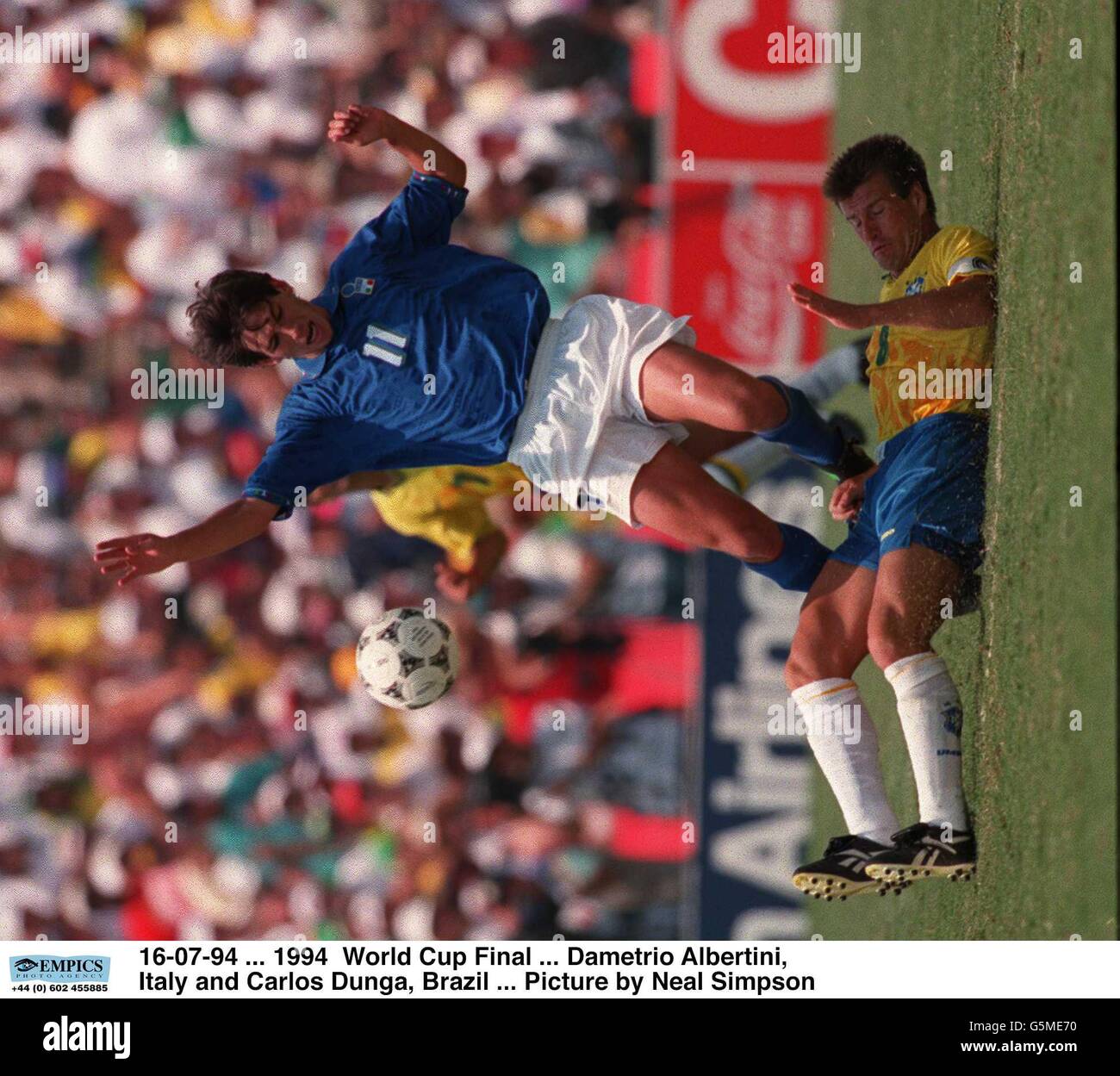 1994 World Cup Final. Demetrio Albertini, Italy and Dunga, Brazil Stock ...