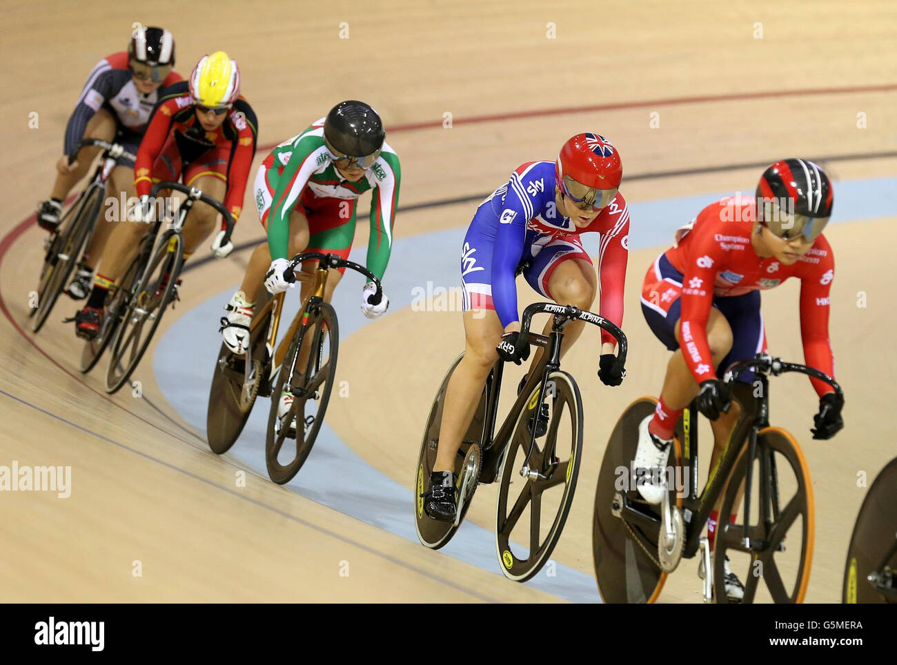 Great Britain's Jess Varnish (second right) in the Women's Keirin First ...