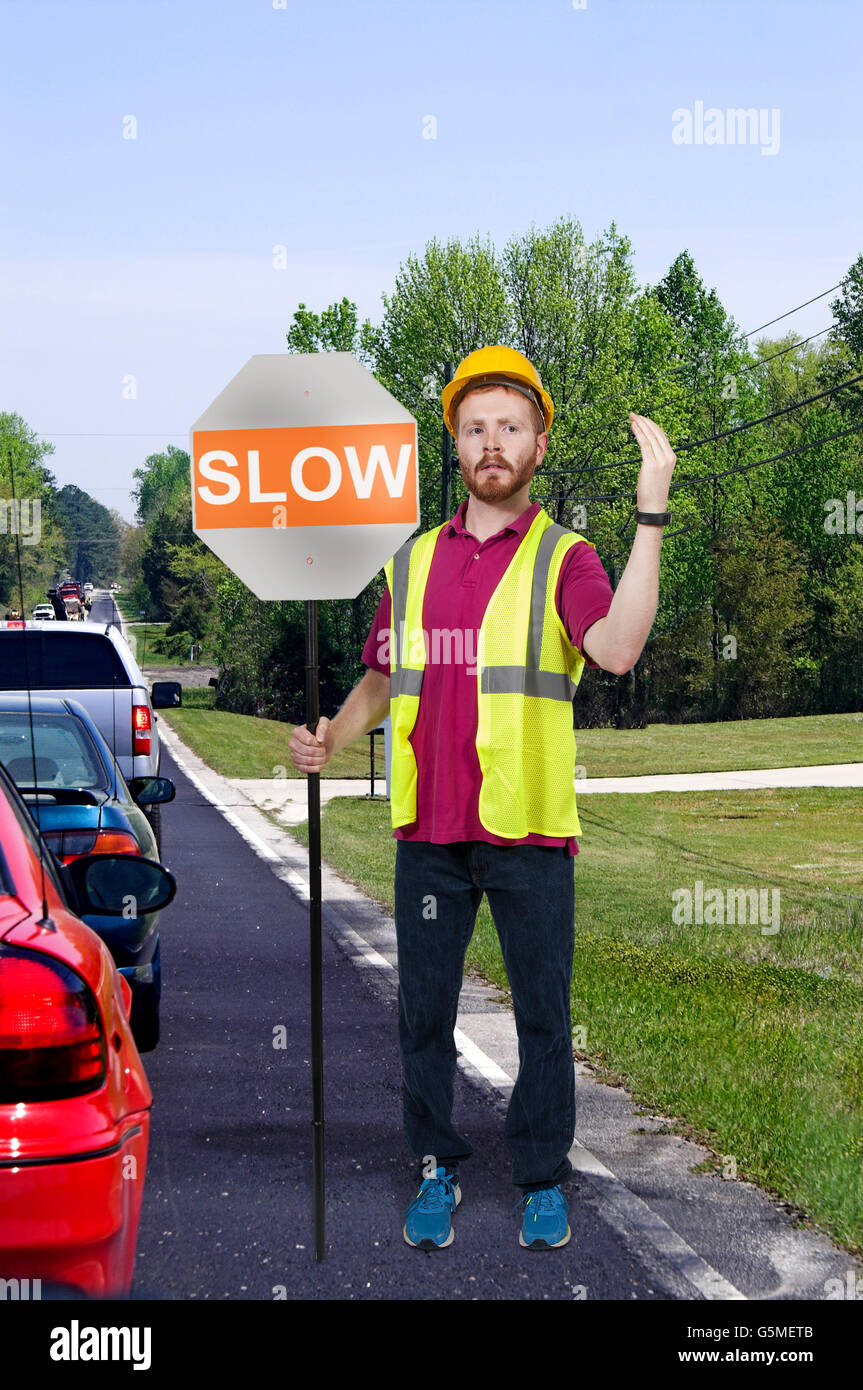 Stop sign construction man hard hi-res stock photography and images - Alamy