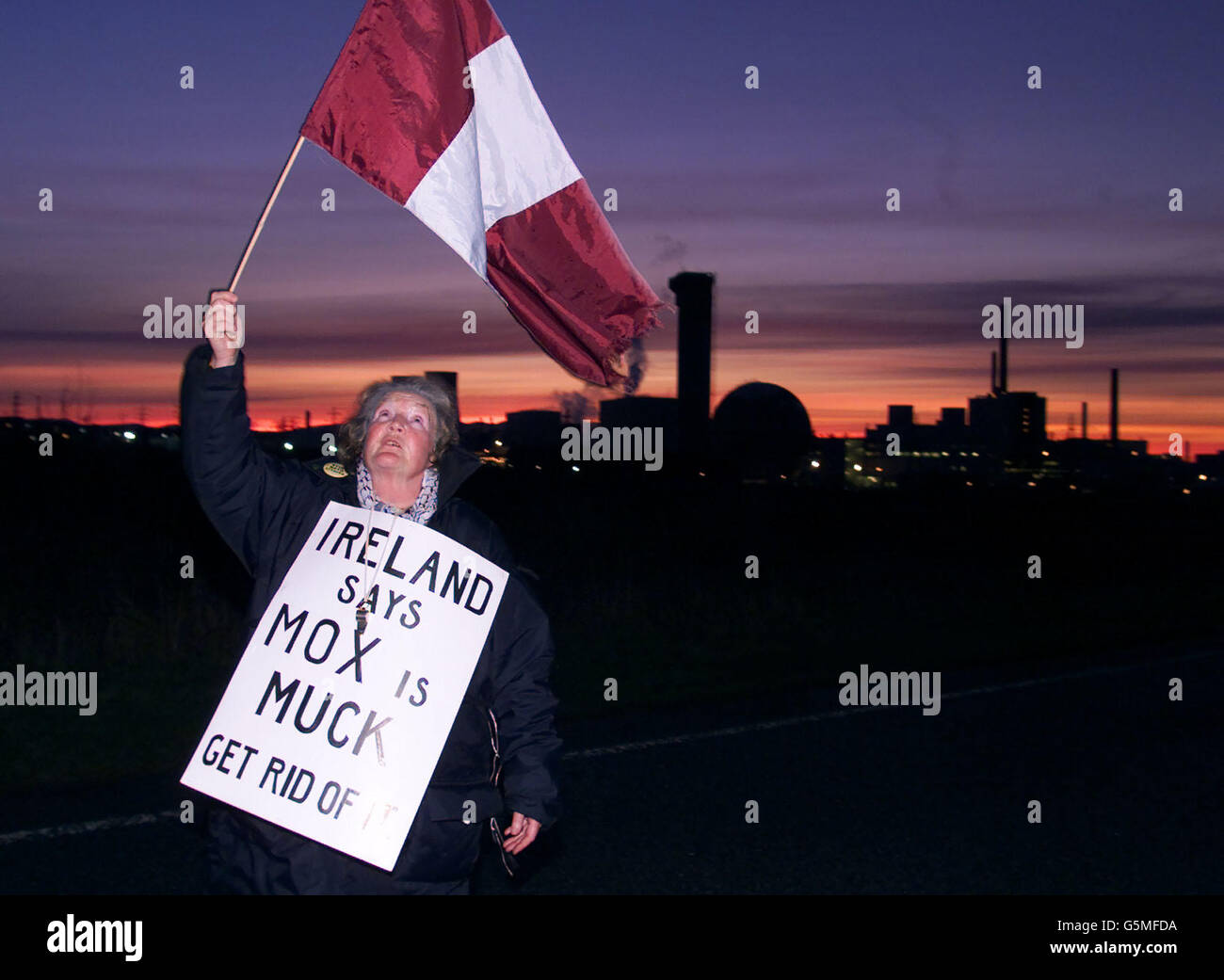 A woman joins the protest with Irish Green Party representatives at ...