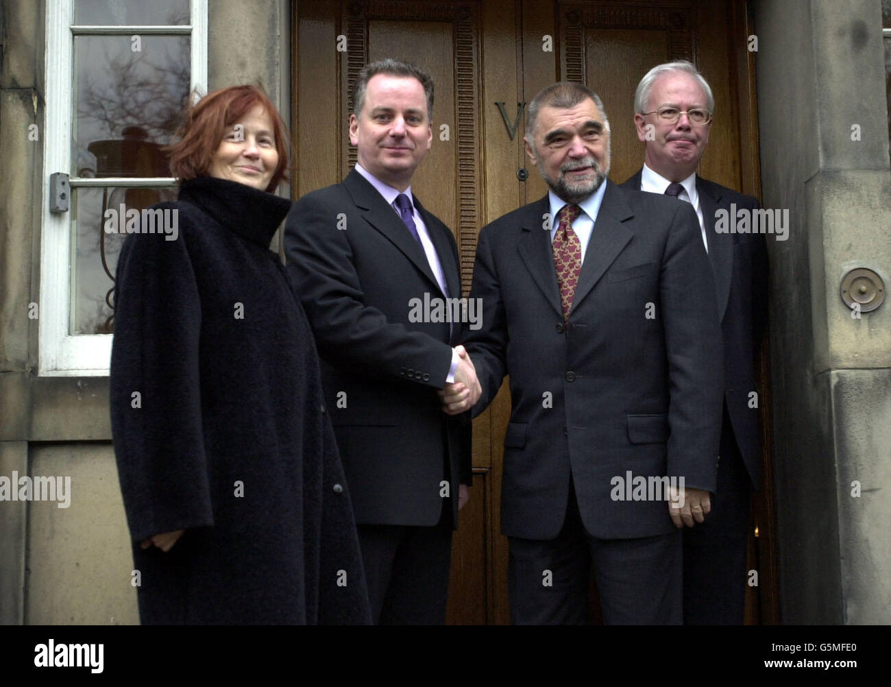 Scottish First Minister Jack McConnell (second from left), meets the ...