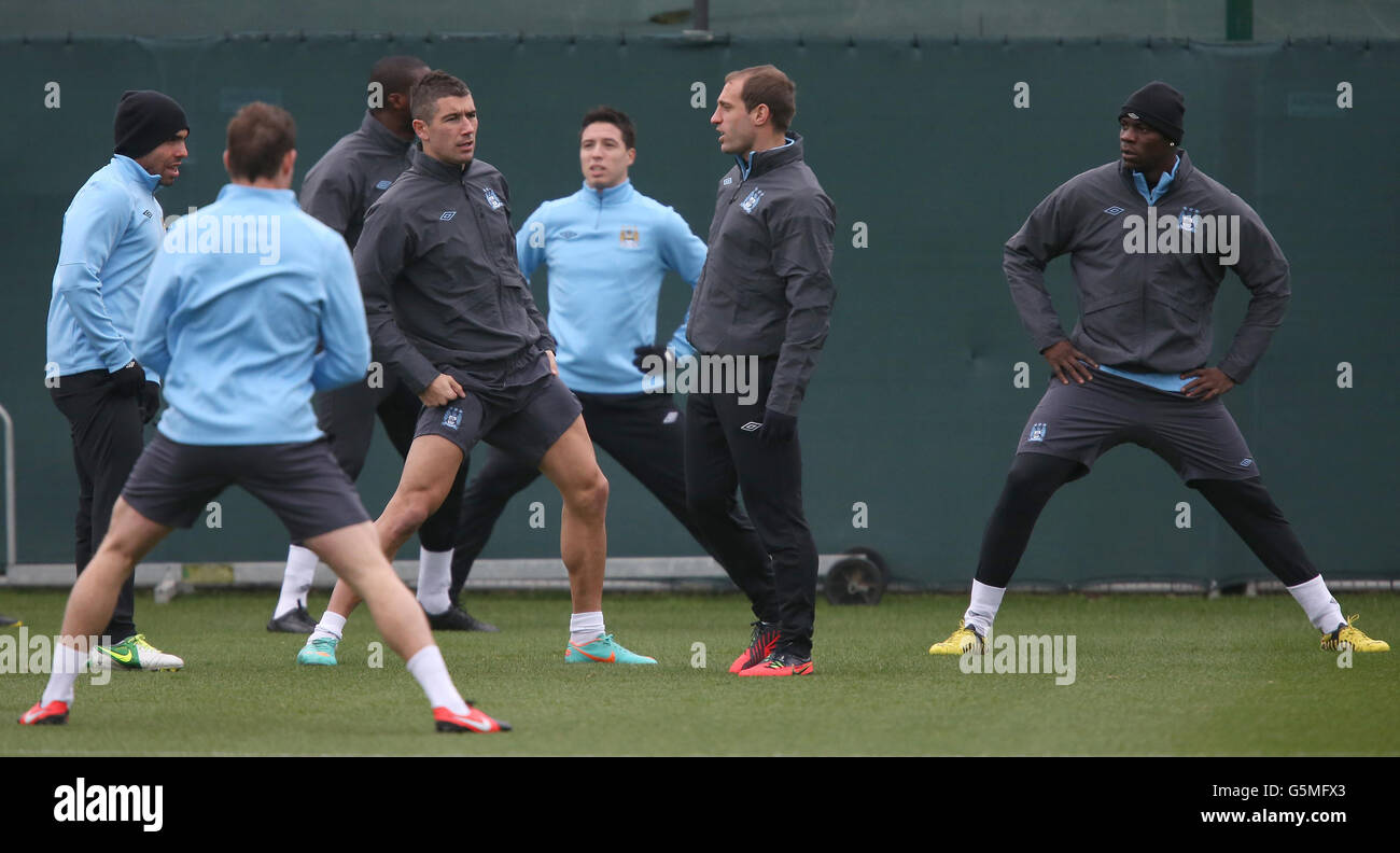Manchester city players during training session at carrington training ...