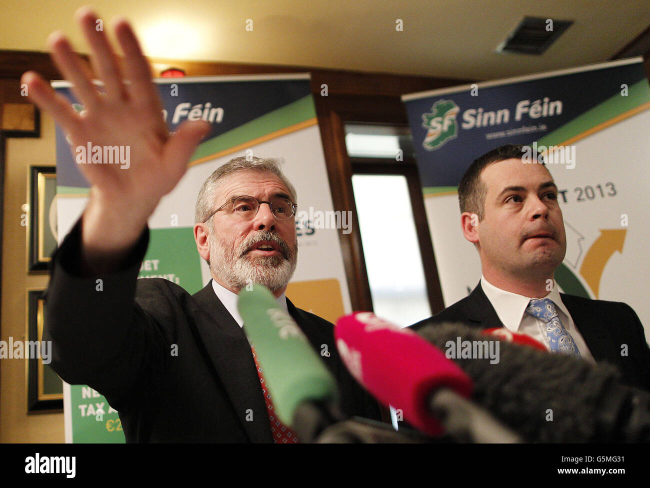 Sinn Fein's Gerry Adams (left) and Pierce Doherty at their pre budget ...