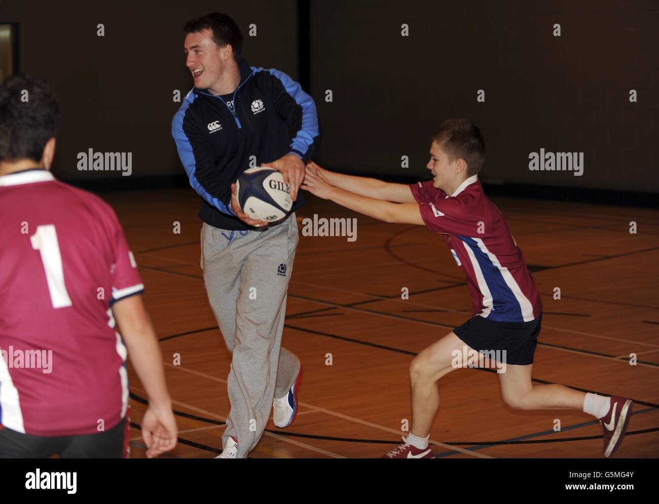 Scotlands stuart hogg school visit to harlaw academy hi-res stock ...