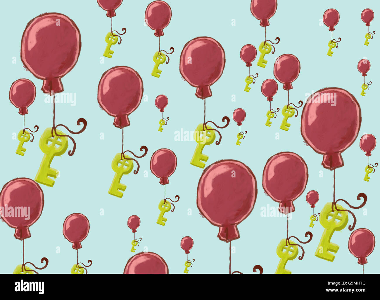 Background with oil-like painted keys hanging on a balloons Stock Photo ...