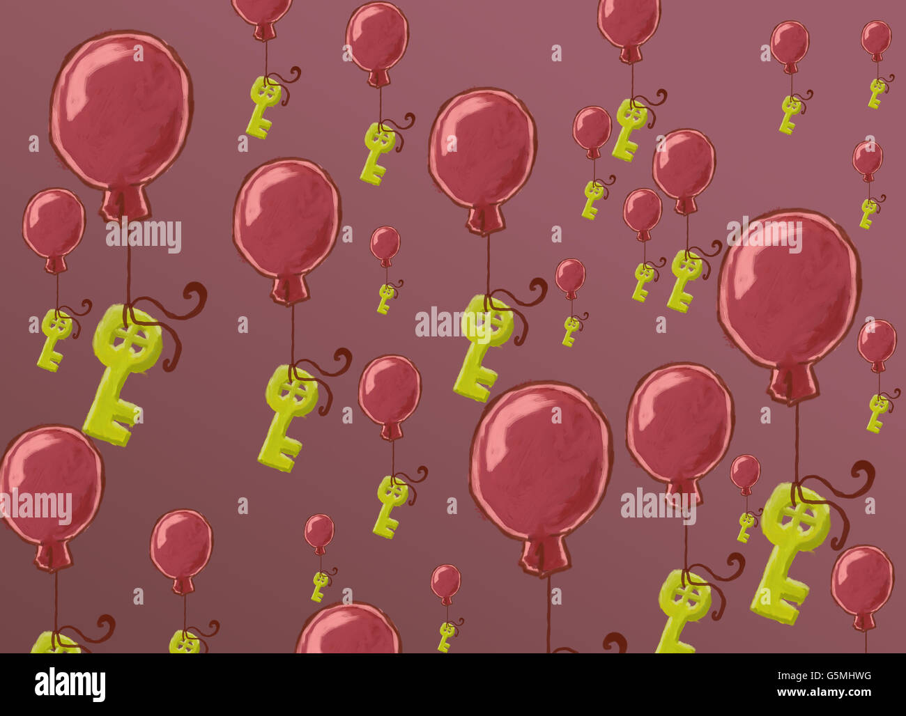 Background with oil-like painted keys hanging on a balloons Stock Photo ...
