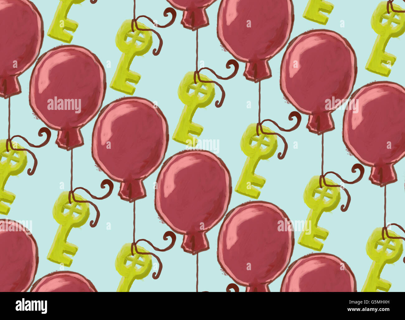 Background with oil-like painted keys hanging on a balloons Stock Photo ...
