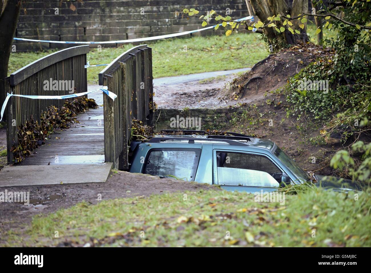 The scene where a man died after becoming trapped in his car after ...