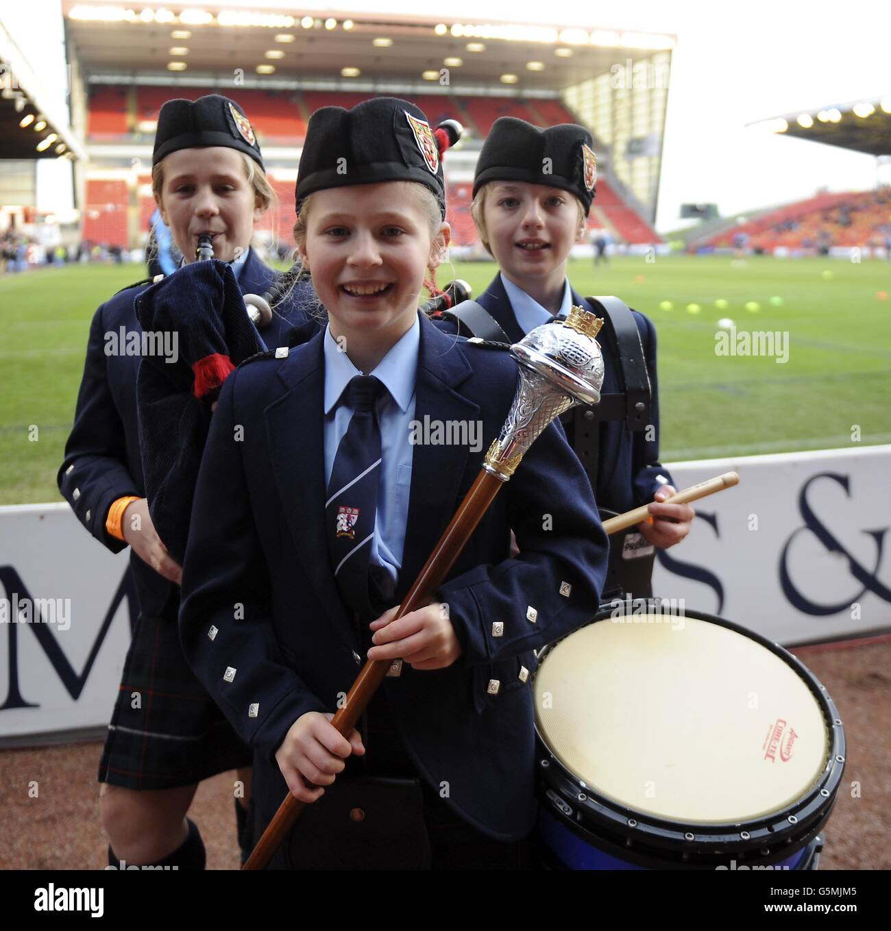 Band members the emc test match at the pittodrie stadium hi-res stock ...