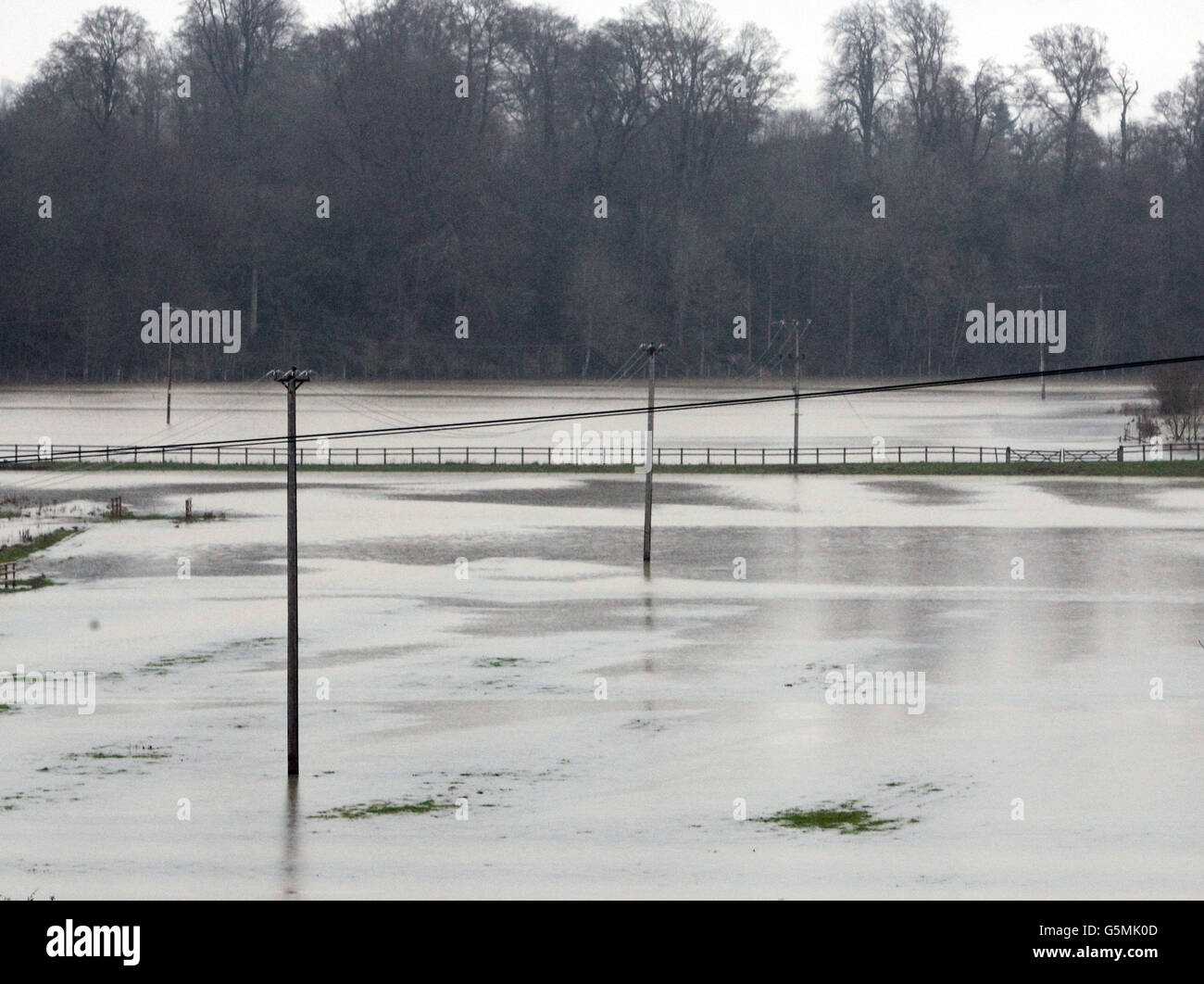 Flooded fields near Hanborough in Oxfordshire as the Environment Agency ...