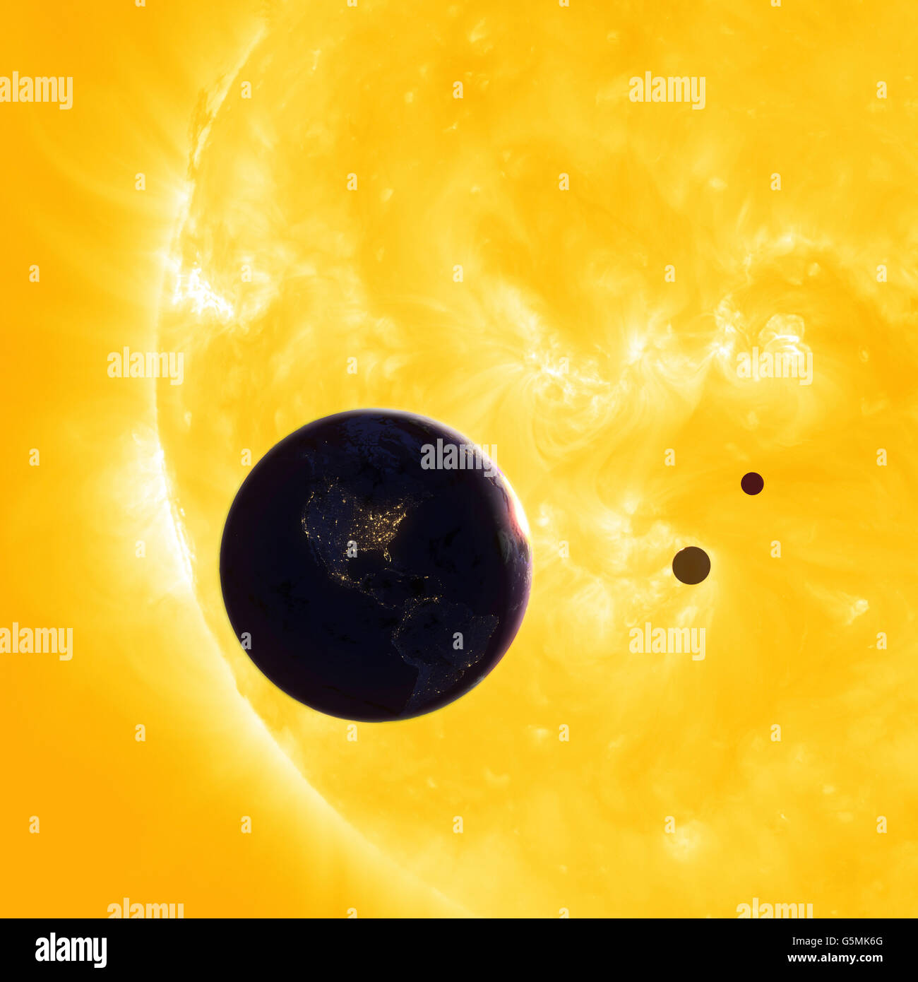 Earth, Venus, Mercury in orbit around the Sun. The suns diameter is ...