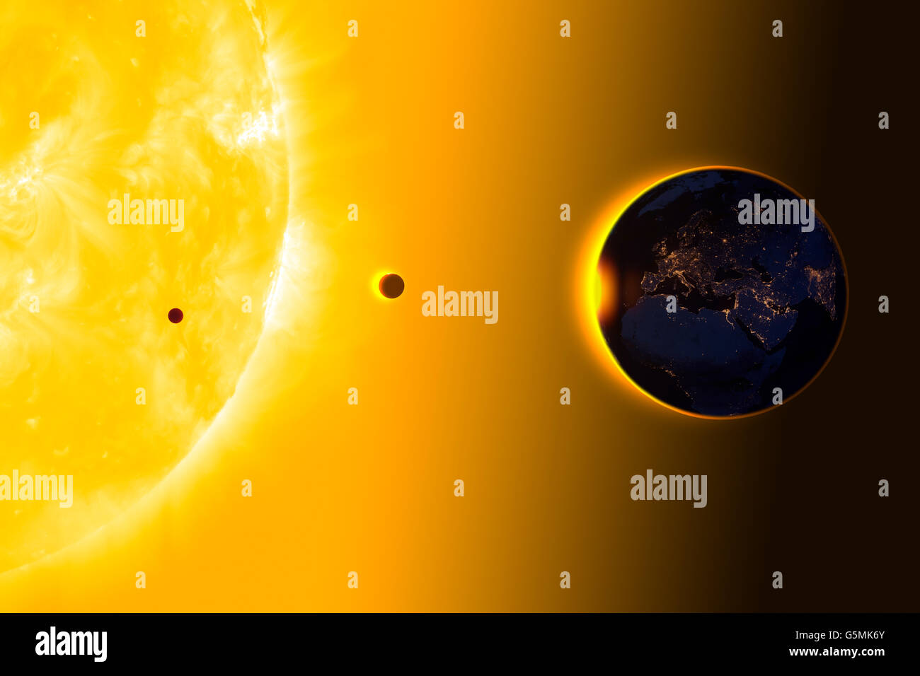 Earth, Venus, Mercury in orbit around the Sun. The suns diameter is ...