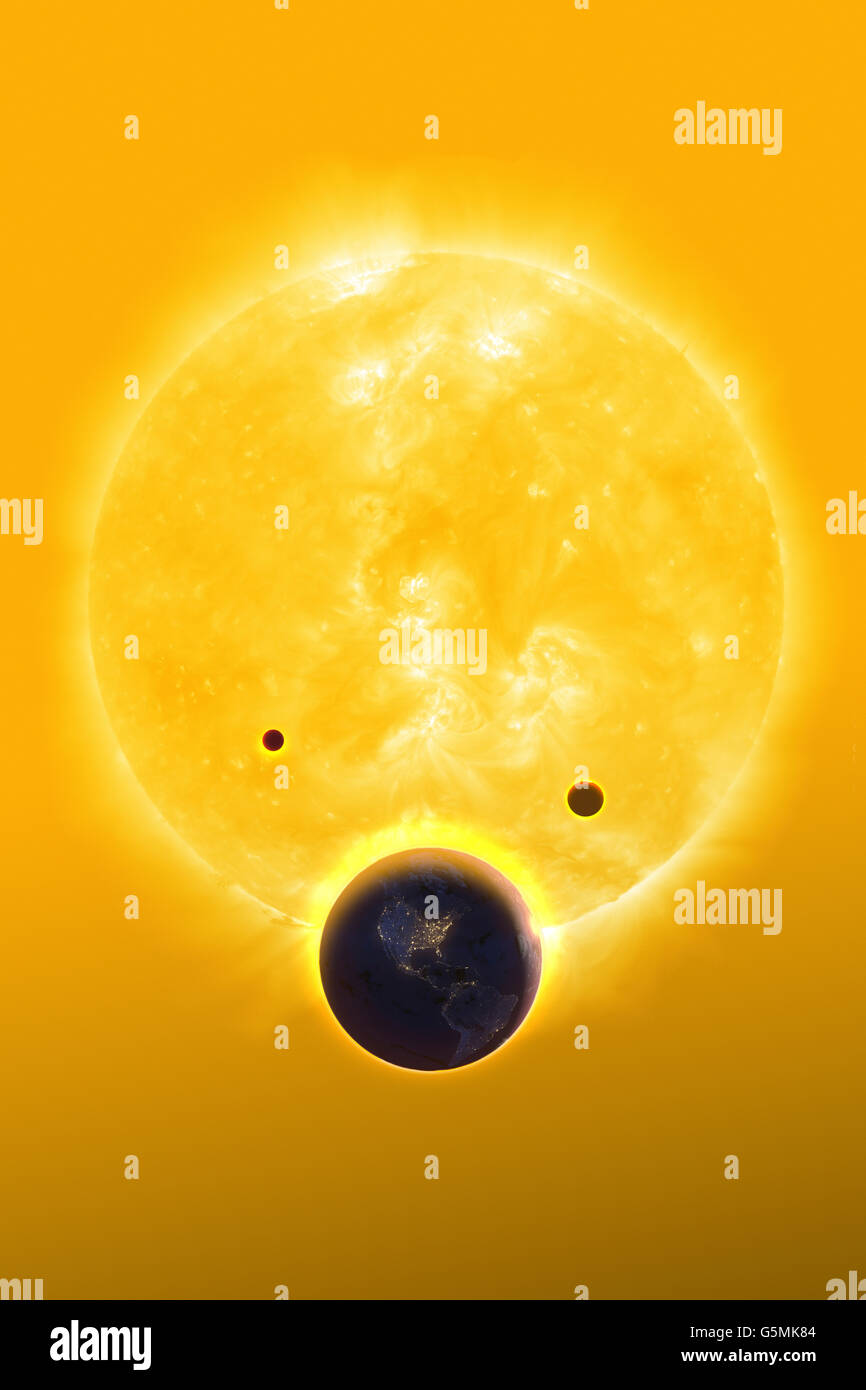 Earth, Venus, Mercury in orbit around the Sun. The suns diameter is ...