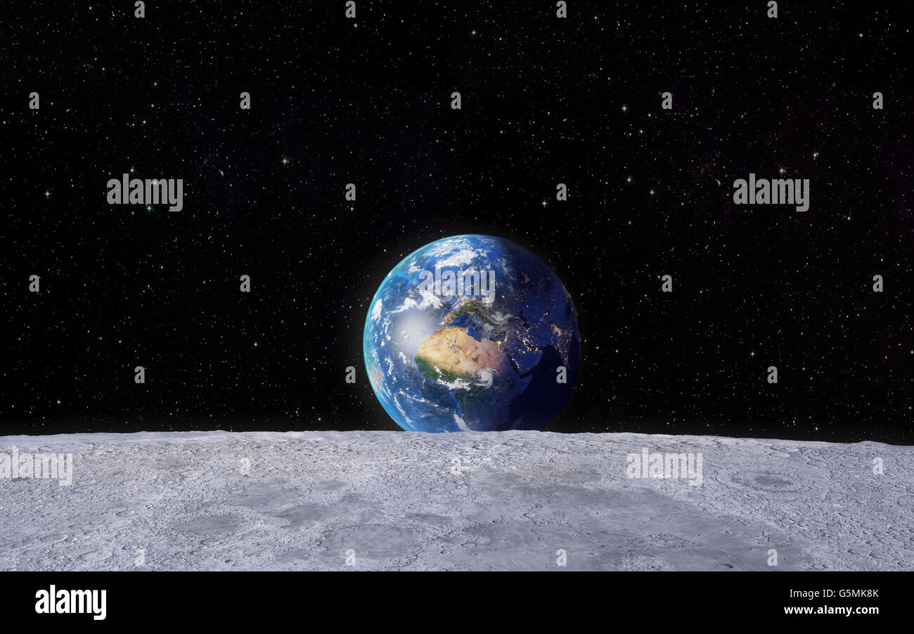 Earth and surface of the Moon Stock Photo - Alamy
