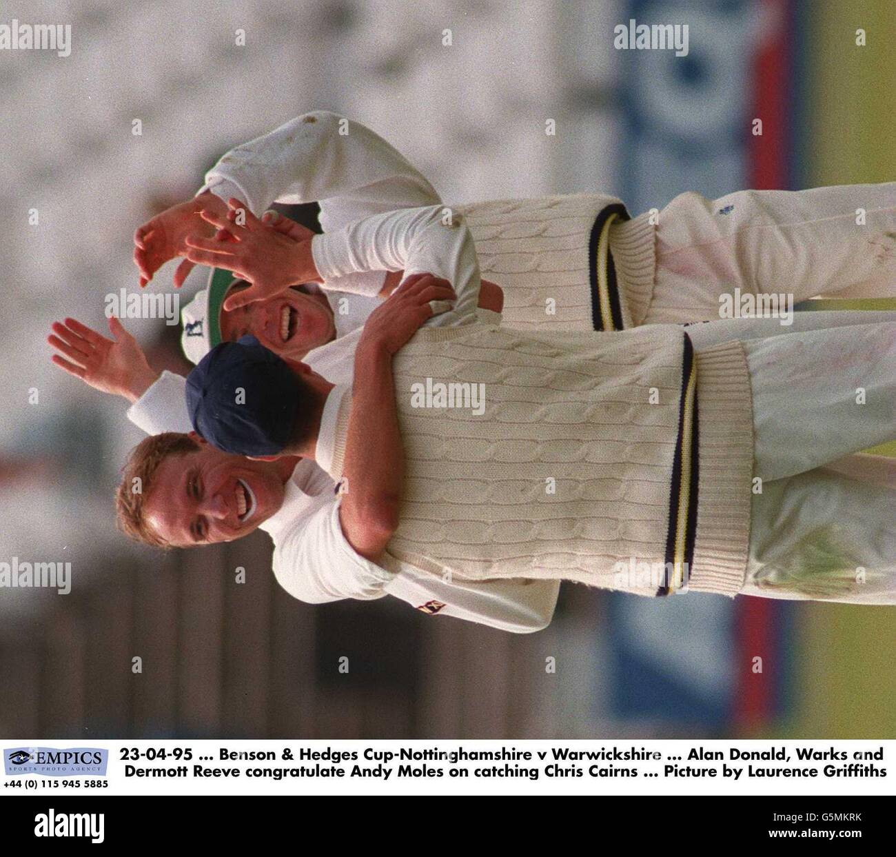 Warks dermot reeve congratulate andy moles on catching chris cairns hi ...