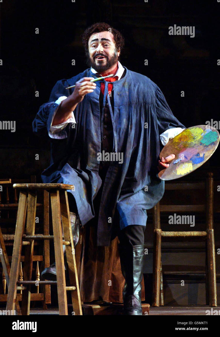 Italian tenor Luciano Pavarotti in the role of Cavaradossi rehearses ...