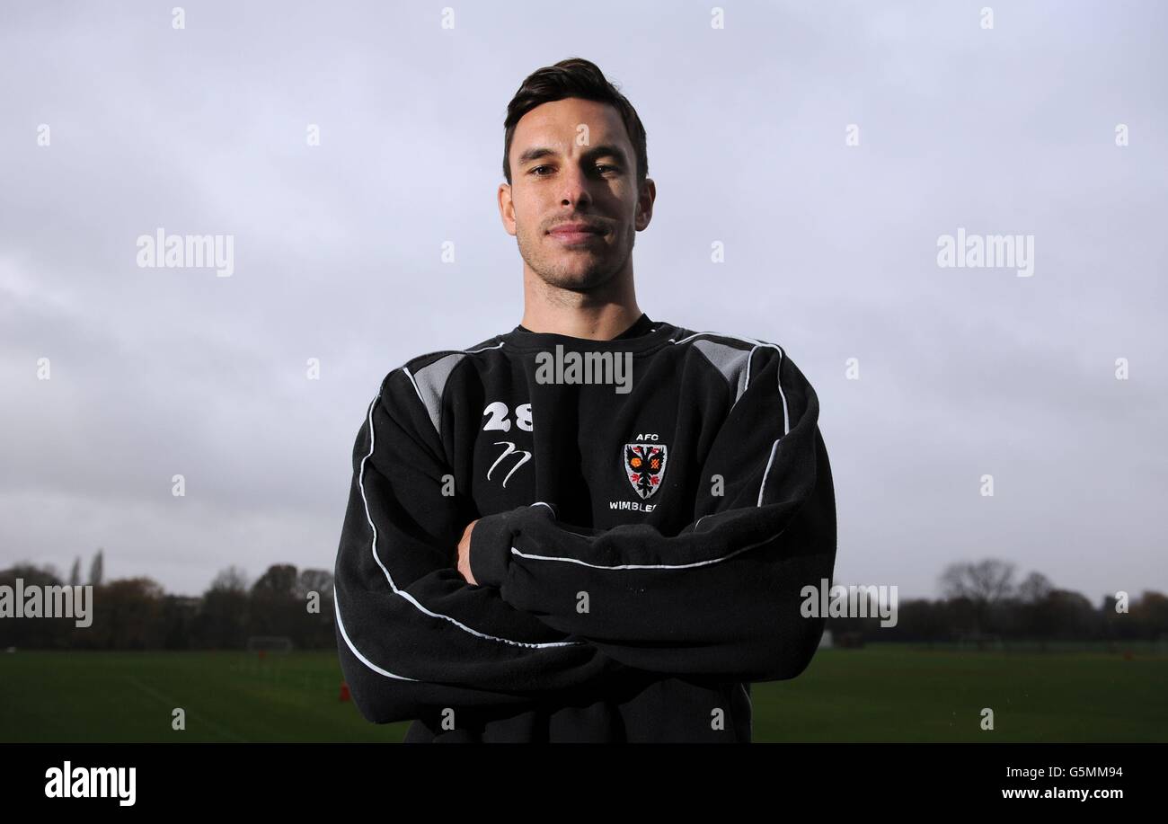 AFC Wimbledon's Steven Gregory during a press conference at New Malden ...