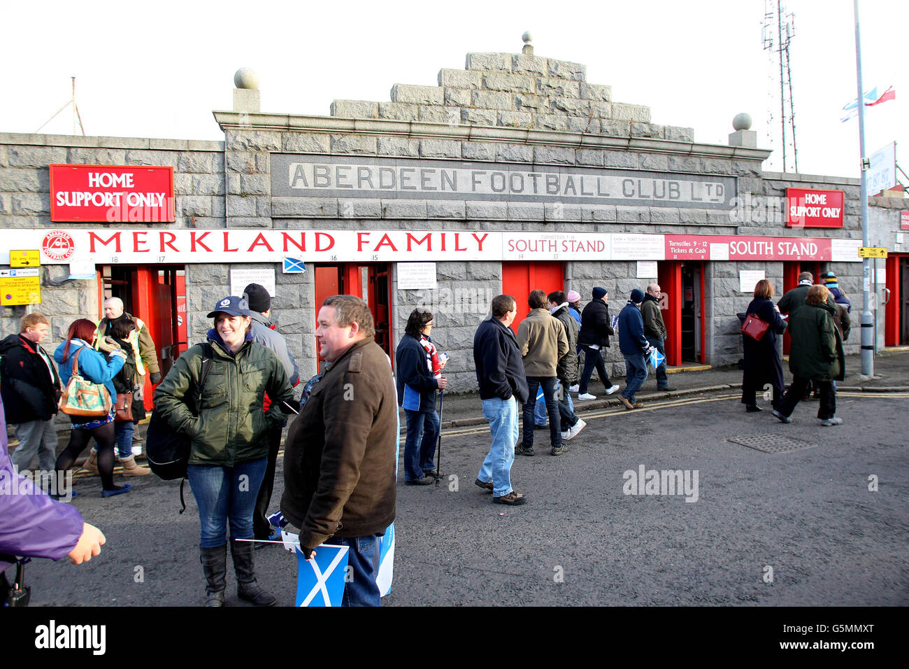Fans around Pittodrie Stadium home of Aberdeen football club before the ...