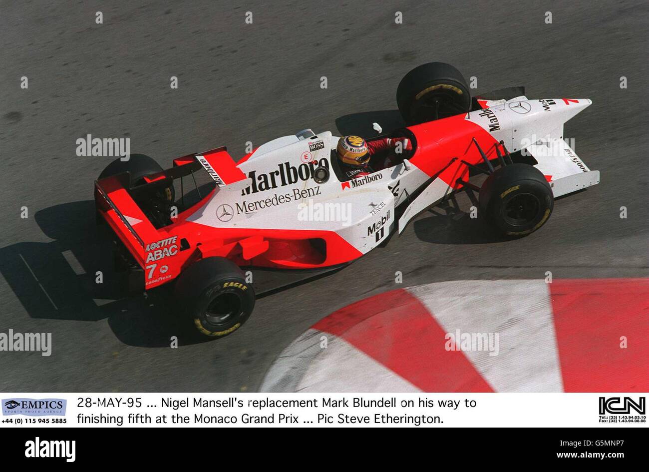 28-MAY-95, Nigel Mansell's replacement Mark Blundell on his way to ...