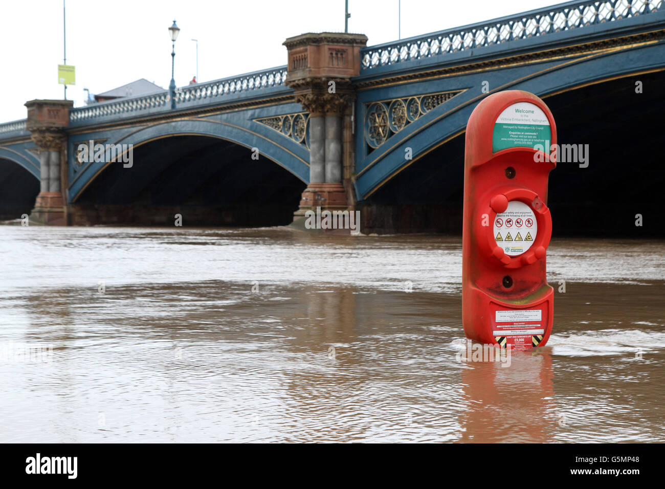 High water levels at Victoria Embankment in Nottingham following heavy ...