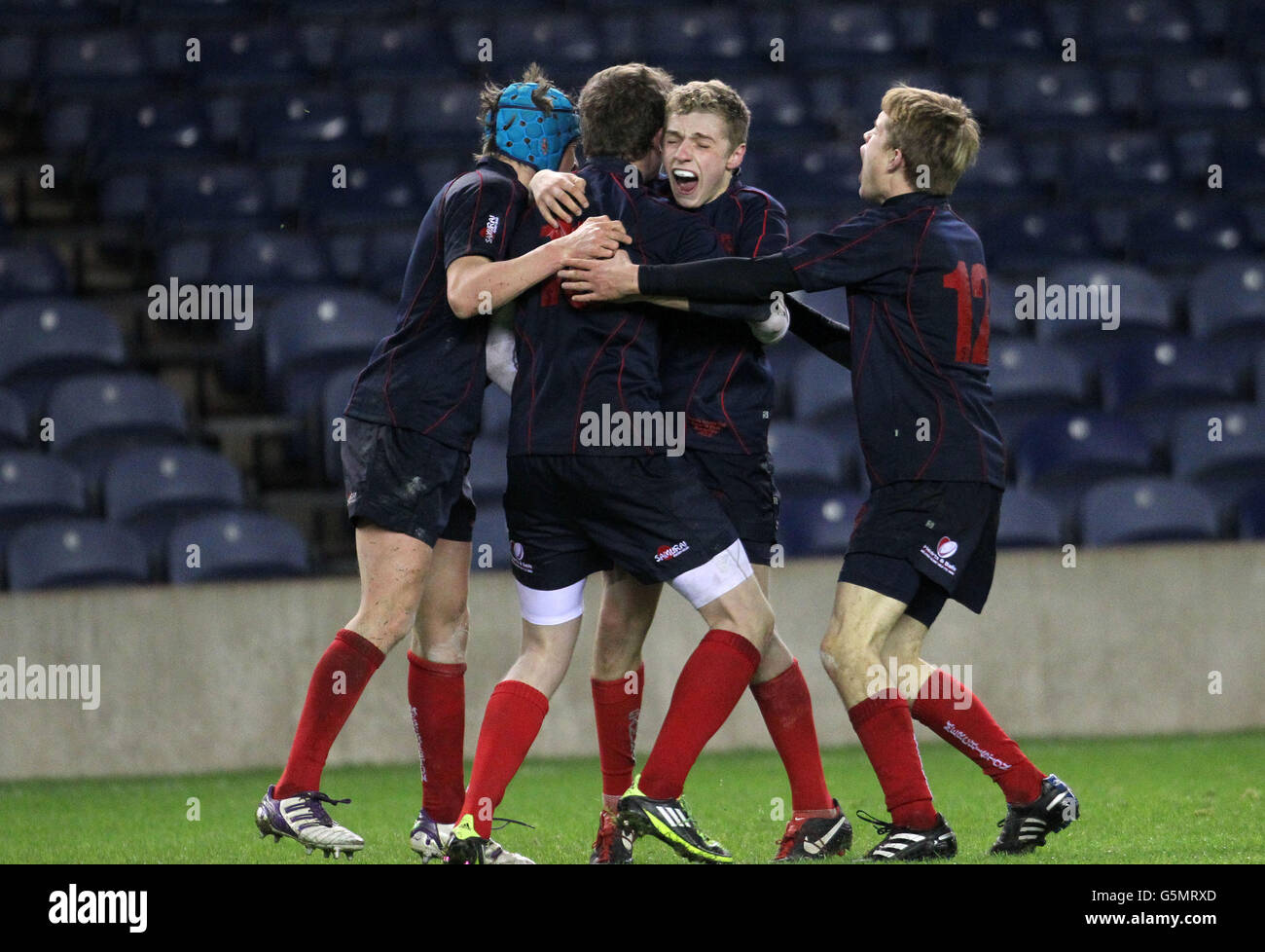 Merchiston's Benjamin Kenderdine and Daniel Nutton (centre), Tom ...