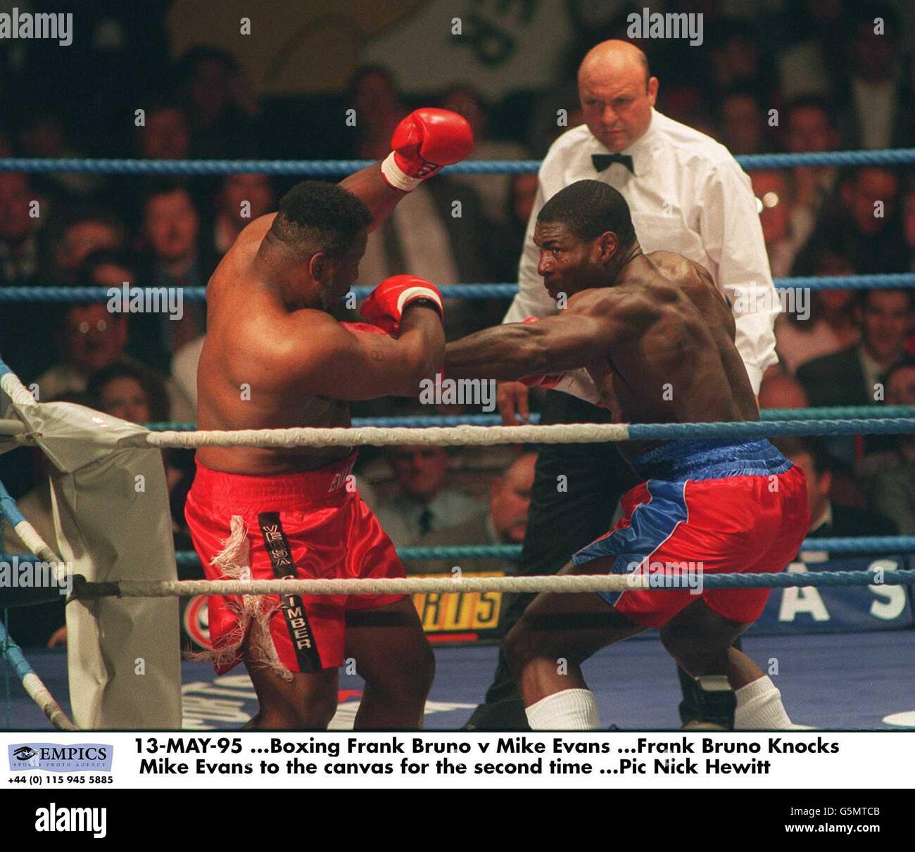 13-MAY-95 ...Boxing Frank Bruno v Mike Evans ...Frank Bruno Knocks Mike ...