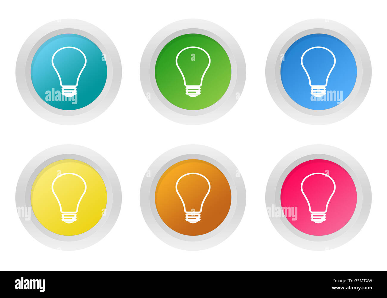 Set of rounded colorful icons with bulb symbol in blue, green, yellow ...