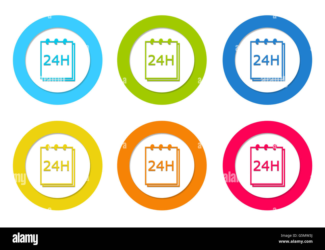 Colorful rounded icons with notepad 24 hours support symbol in blue ...