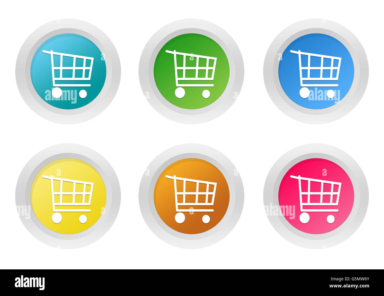 Set of rounded colorful icons with shopping cart symbol in blue, green ...