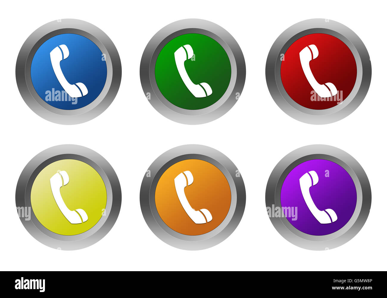 Colorful rounded buttons with phone symbol in blue, green, yellow ...