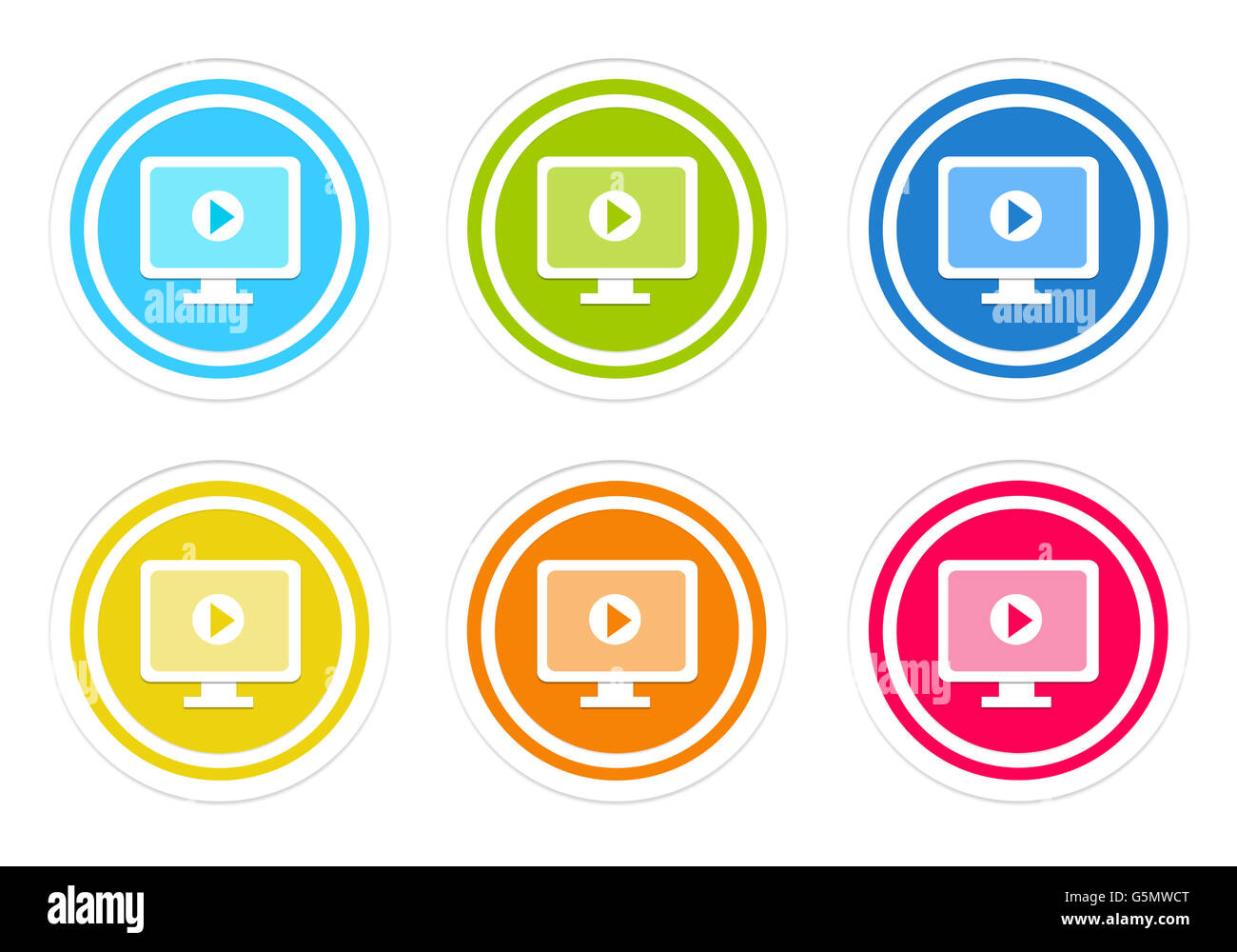 Set of rounded colorful icons with screen symbol in blue, green, yellow ...