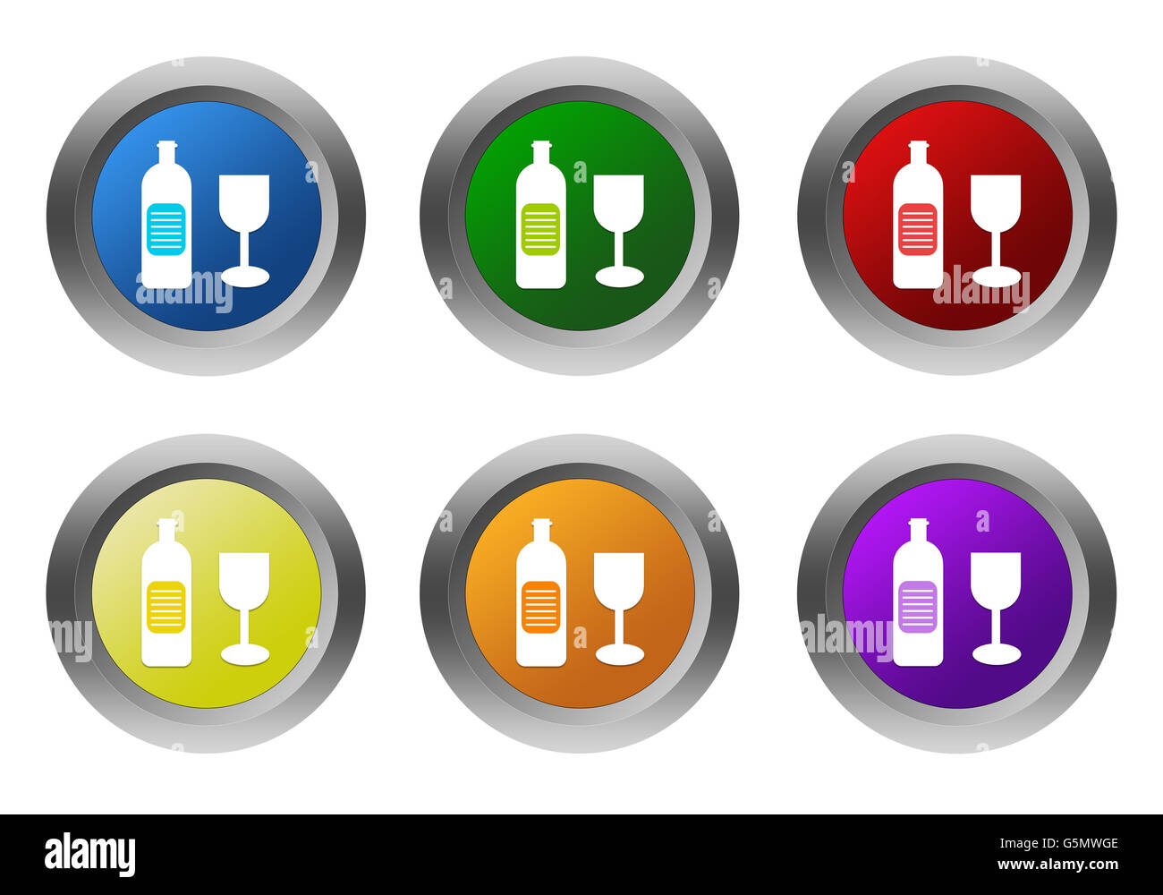 Set of colorful rounded buttons with drink symbol in blue, green ...