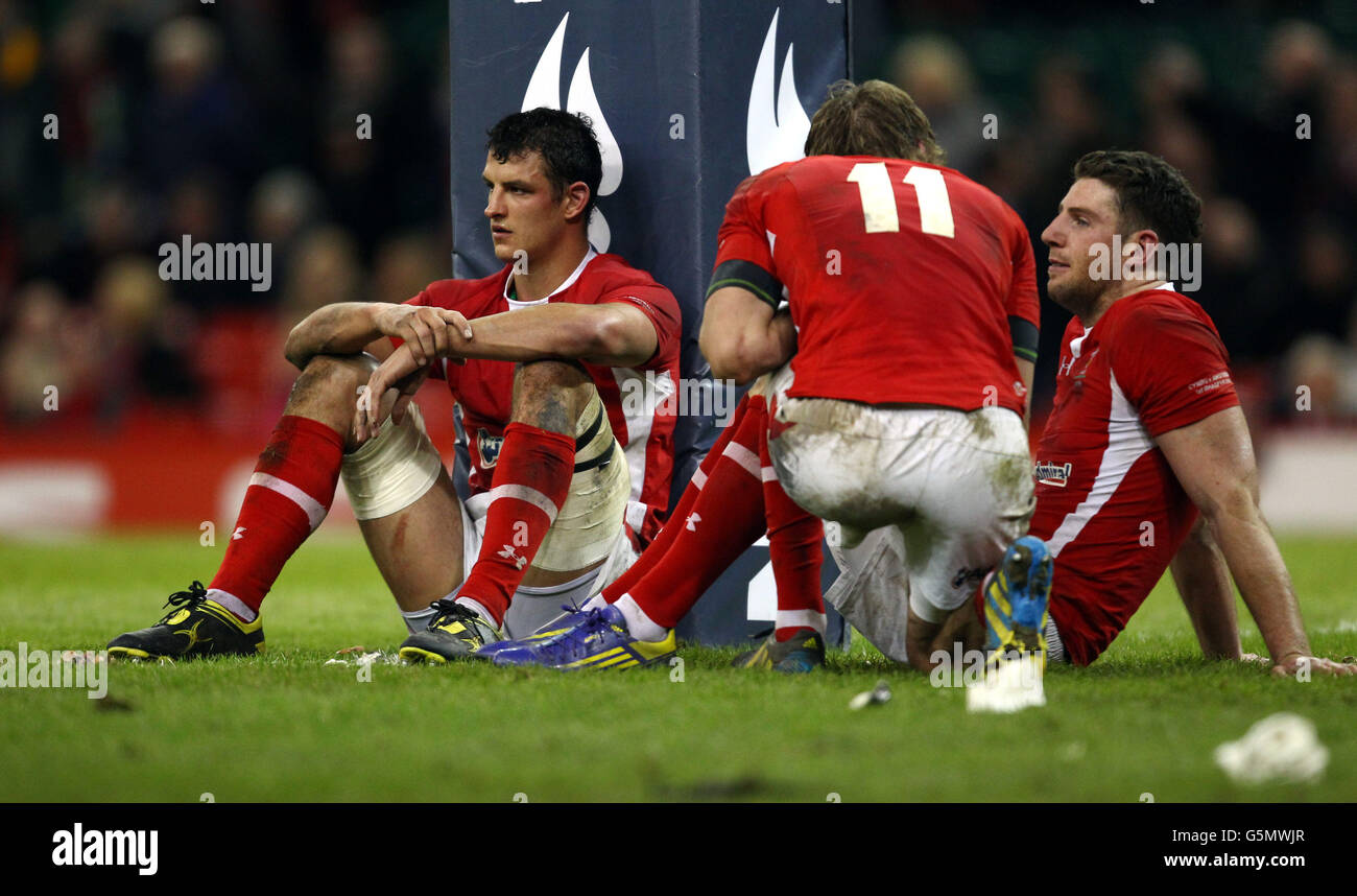 Wales' Aaron Shingler, Liam Williams and Alex Cuthbert shows his ...
