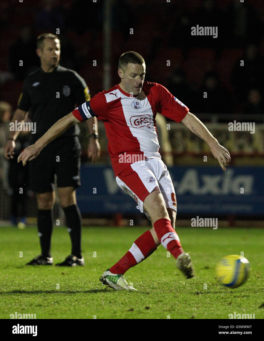 Crawley's Gary Alexander scores his sides third goal from the penalty ...