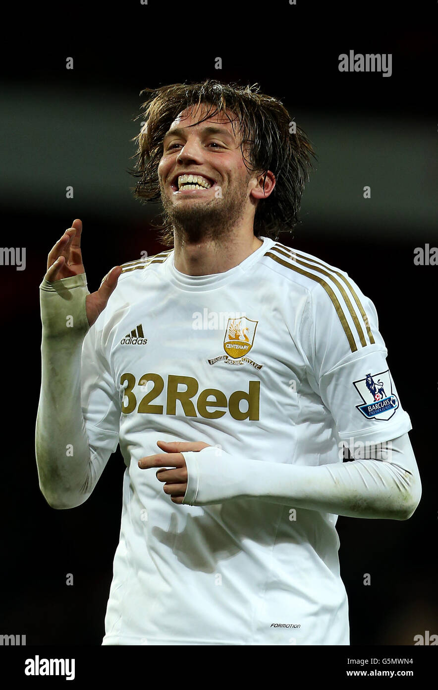 Swansea City's Miguel Michu celebrates scoring his sides first goal ...