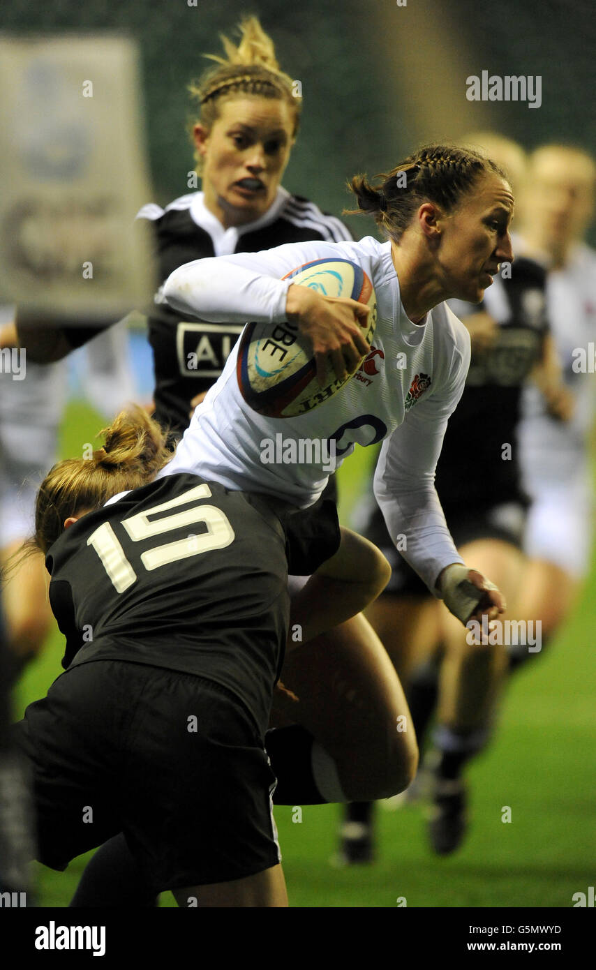 Englands katherine merchant tackled by new zealands selica winiata hi ...