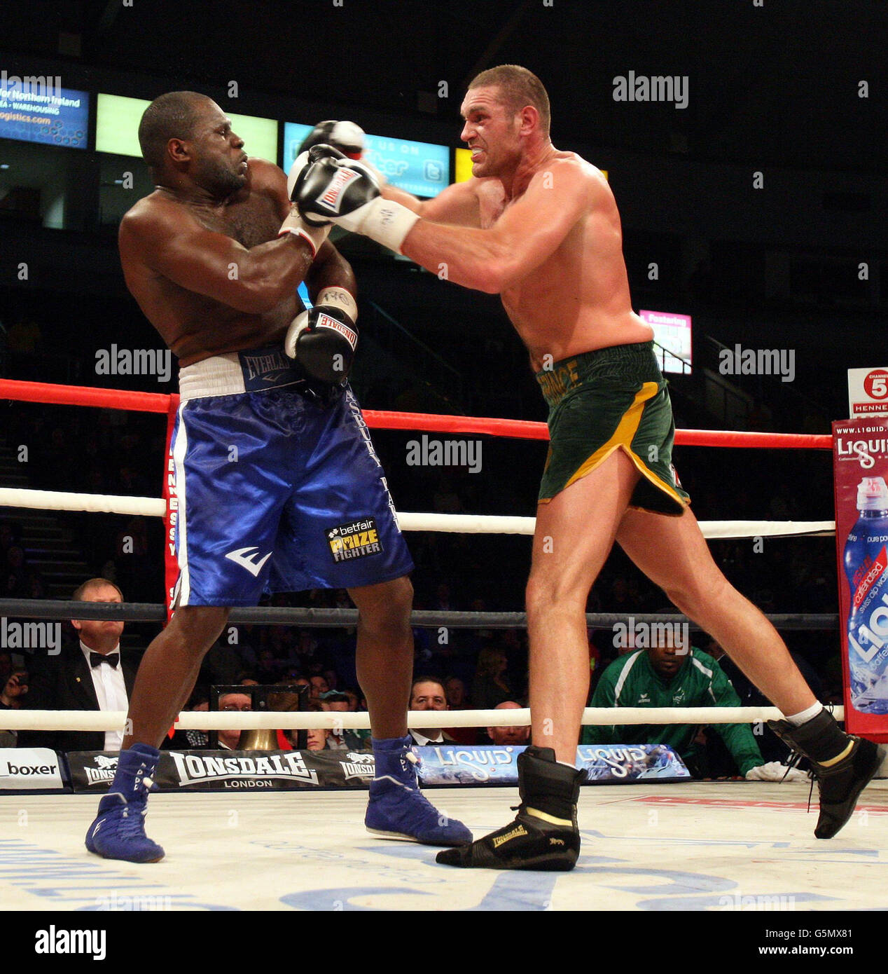 Tyson Fury (right) in action with Kevin Johnson in their WBC ...