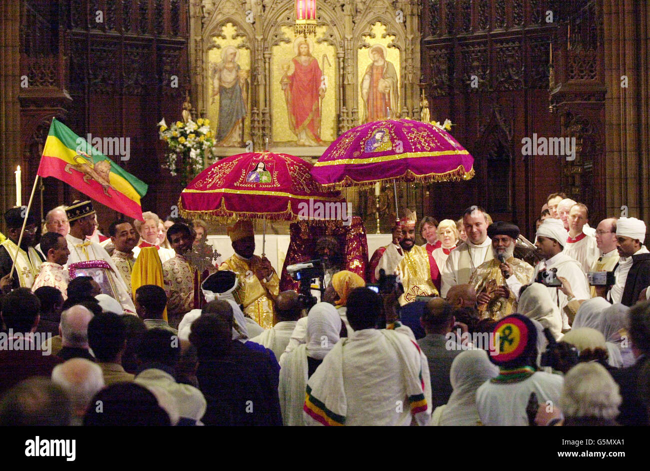 Ethiopian priest Arch Mandrite Abba Markos (centre), carries the Tabot ...