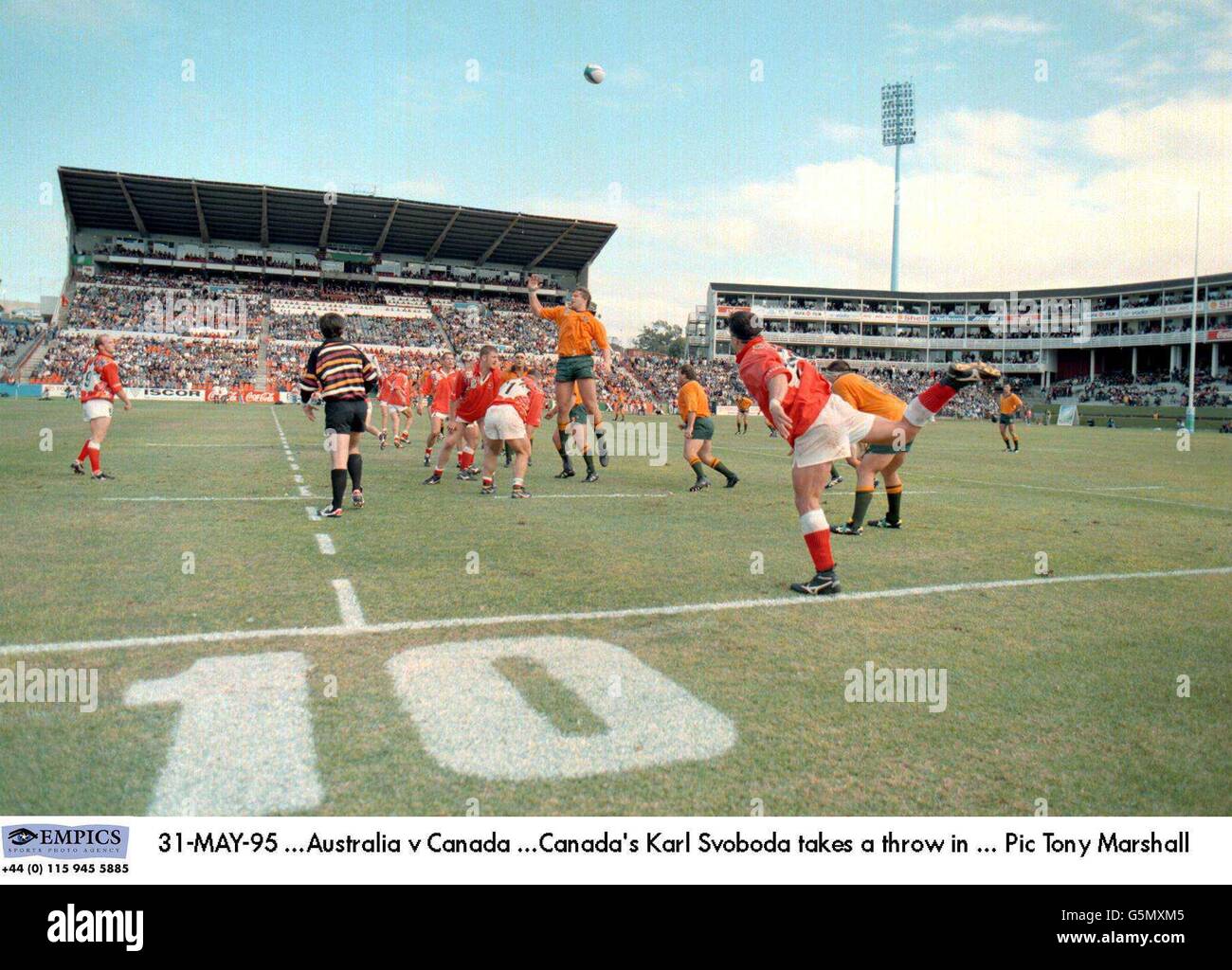 Rugby - Australia v Canada. Karl Svoboda (C) takes a throw in Stock ...