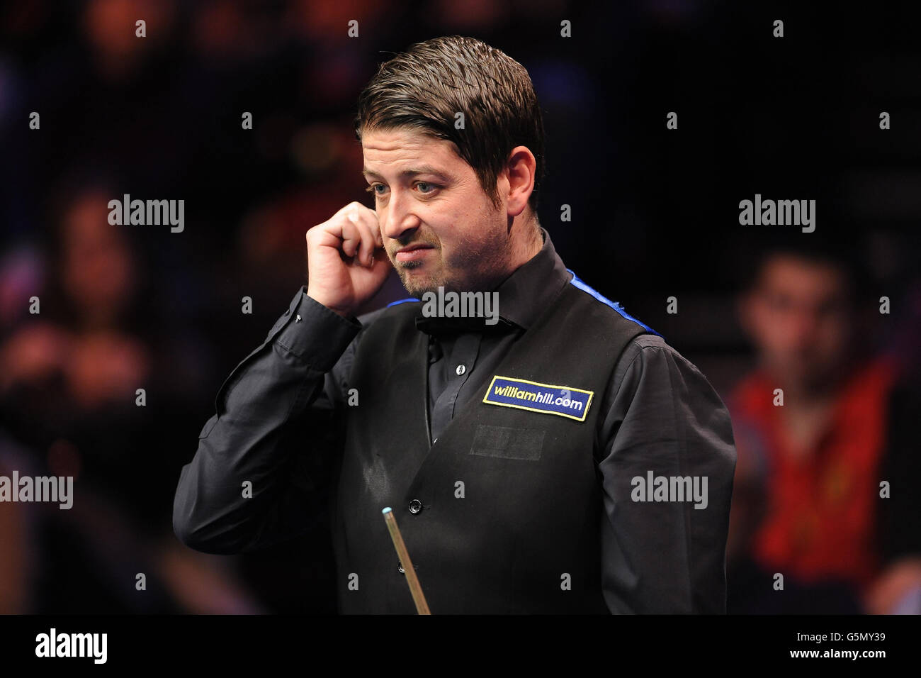 Matthew Stevens reacts during his second round match against Marco Fu ...
