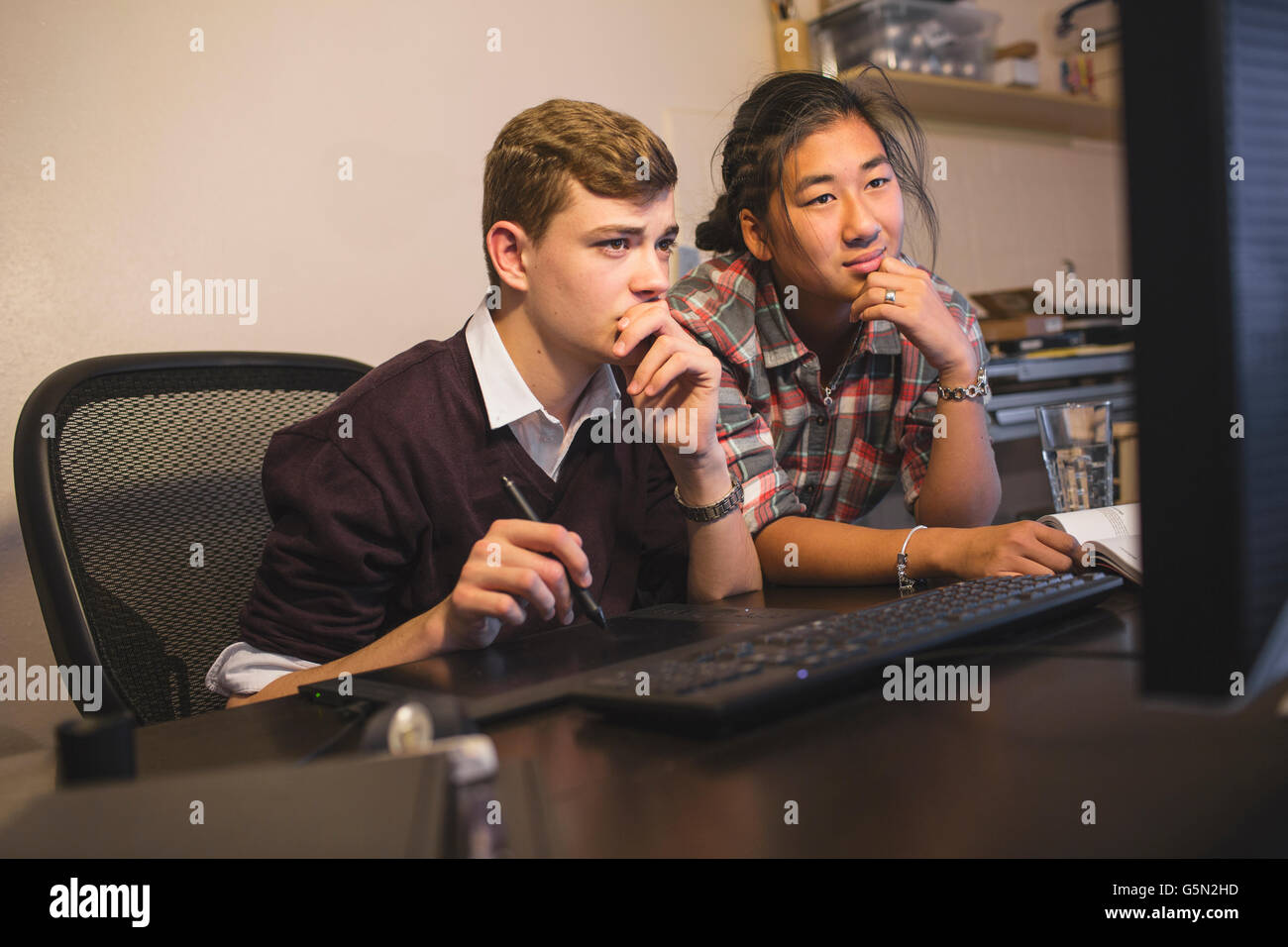 Teenage boys using computer Stock Photo - Alamy