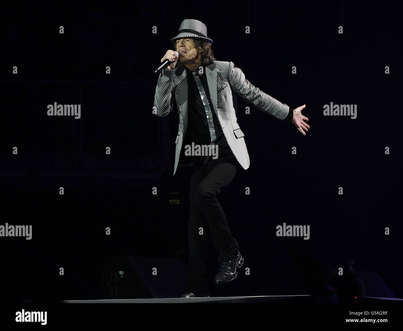 . Mick Jagger of The Rolling Stones performing at the O2 Arena in ...
