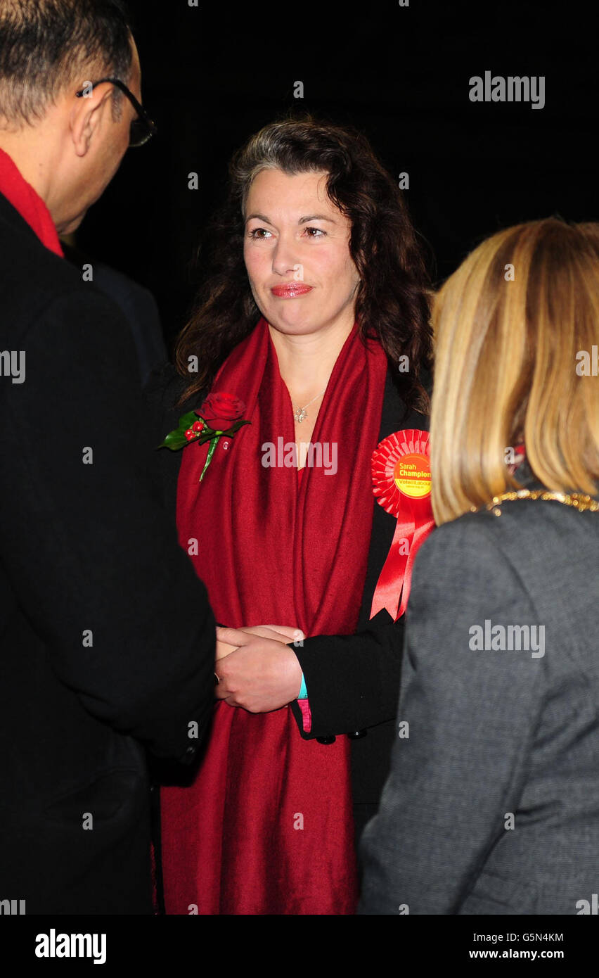 Labour candidate Sarah Champion (centre) celebrates her victory in the ...