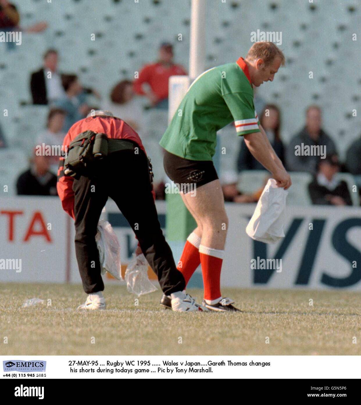 Gareth thomas changes his shorts during todays game hi-res stock ...